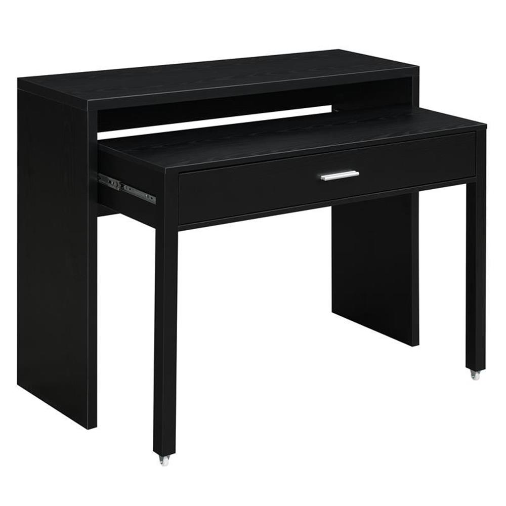 Pemberly Row Console/Sliding Desk with Drawer and Riser in Black Wood ...