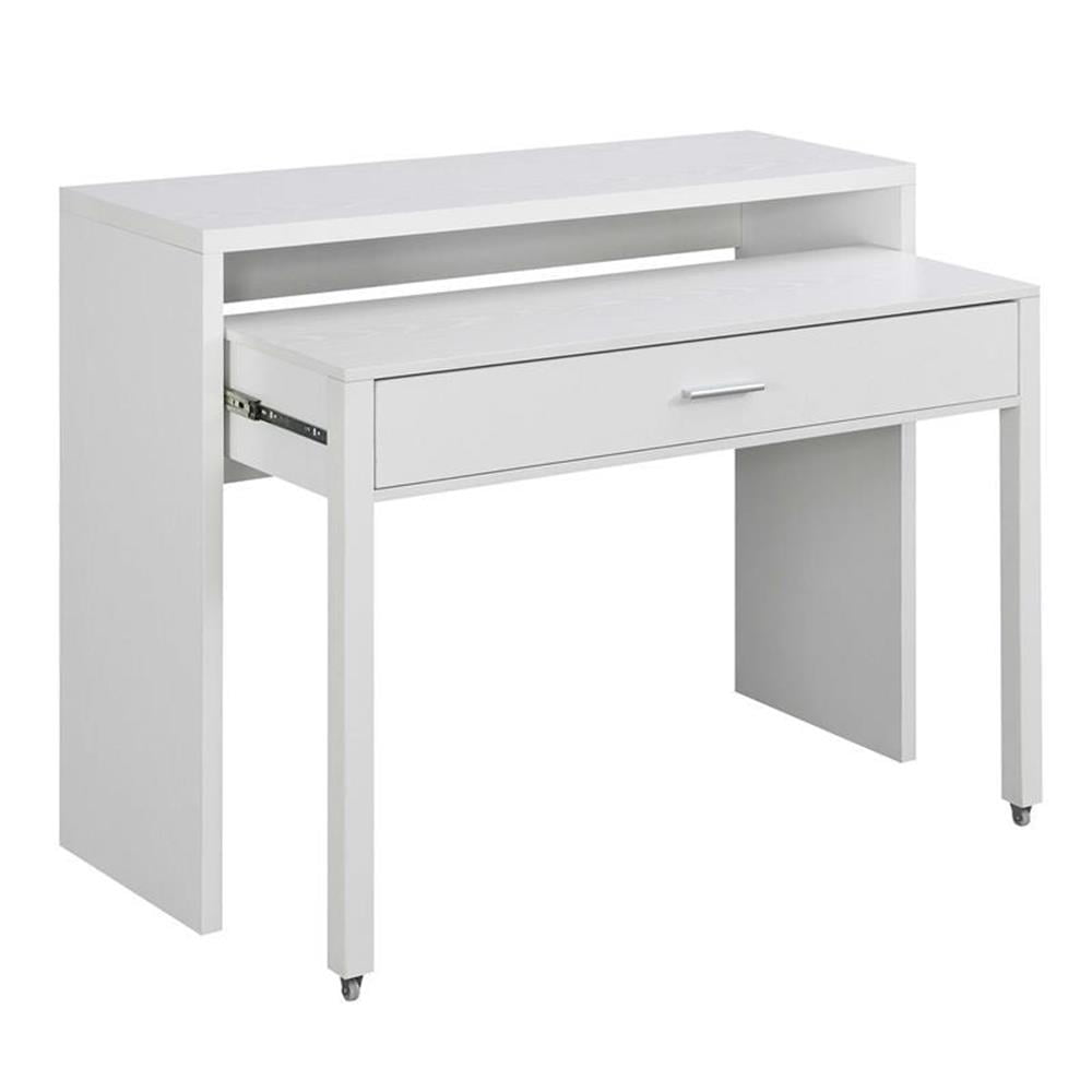 Pemberly Row Console/Sliding Desk with Drawer and Riser in White Wood ...