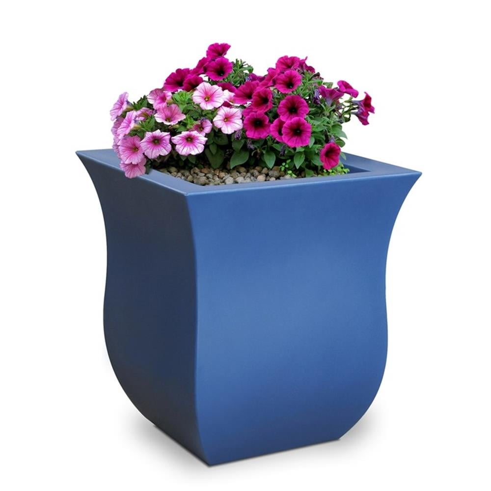 Pemberly Row Contemporary 16x16" Square Plastic Planter in Blue ...