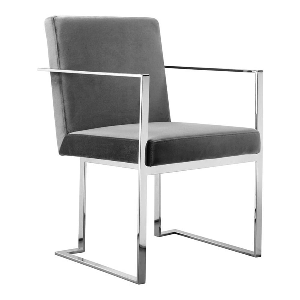 Pemberly Row Contemporary 18.5" Velvet/Steel Arm Chair in Silver ...
