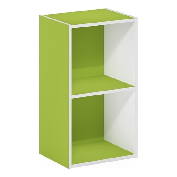 Pemberly Row Contemporary 2-Tier Open Shelf Bookcase in Green/White ...