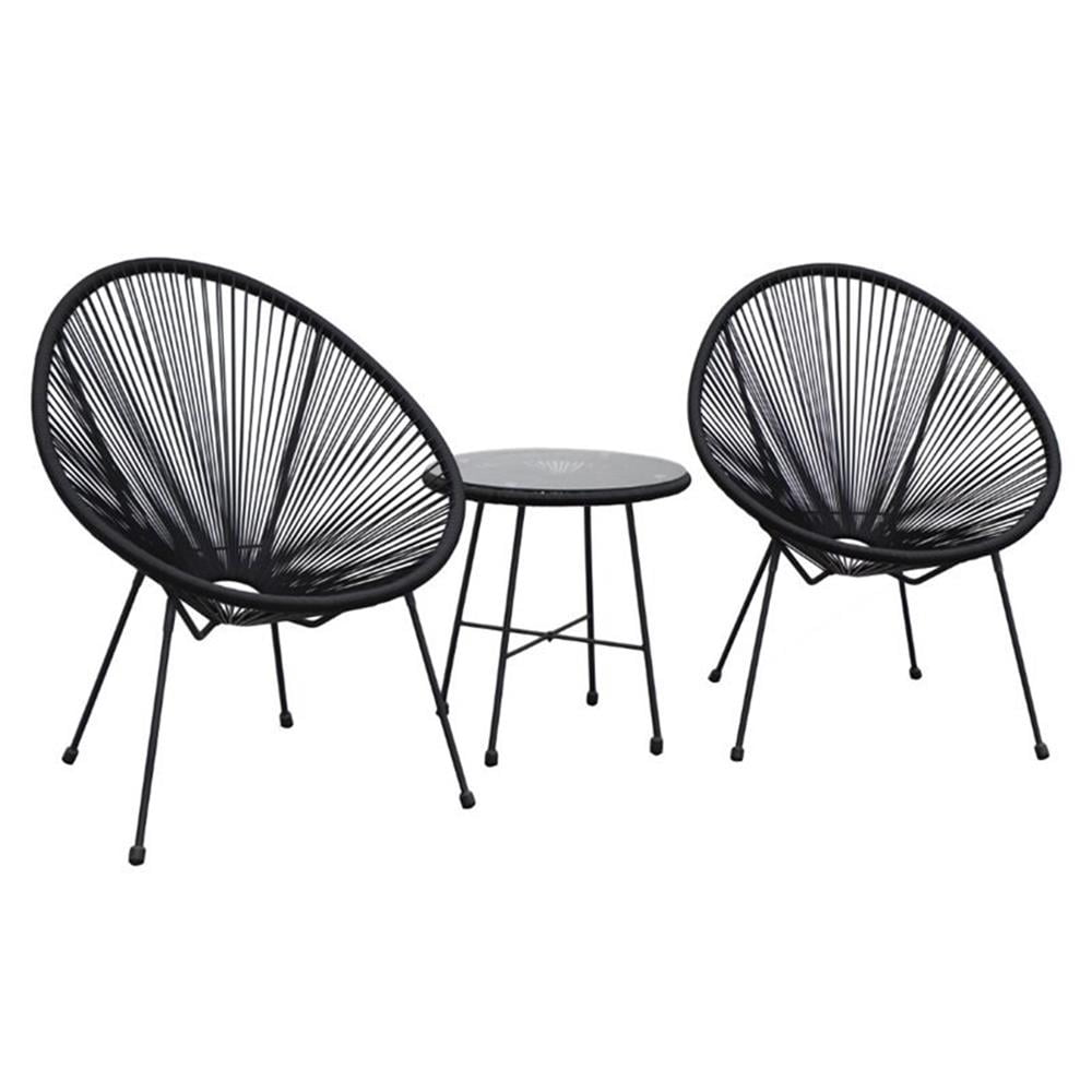 Pemberly Row Contemporary 3 Piece Conversation Patio Set in Black ...