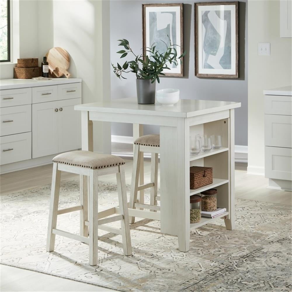 Pemberly Row Contemporary 3 Piece Wood Counter Set in White Finish ...