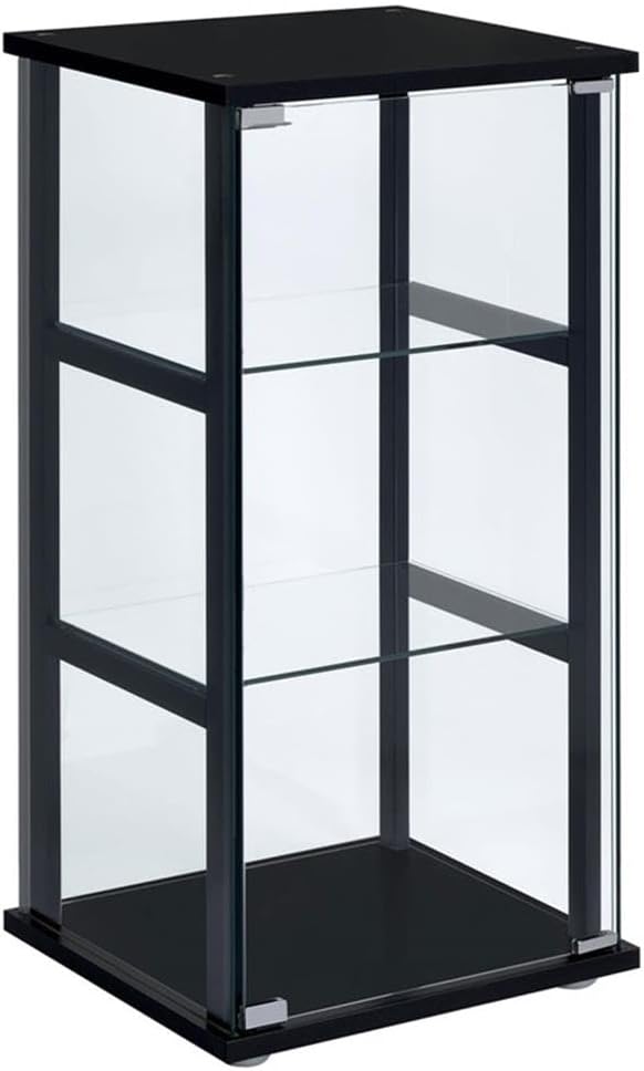 Pemberly Row Contemporary 3-Shelf Glass Curio Cabinet Black and Clear ...