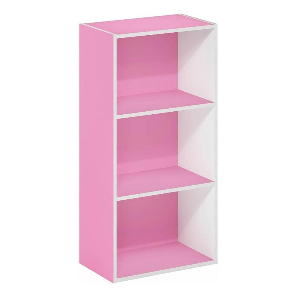 Pemberly Row Contemporary 3-Tier Open Shelf Bookcase in Pink/White ...