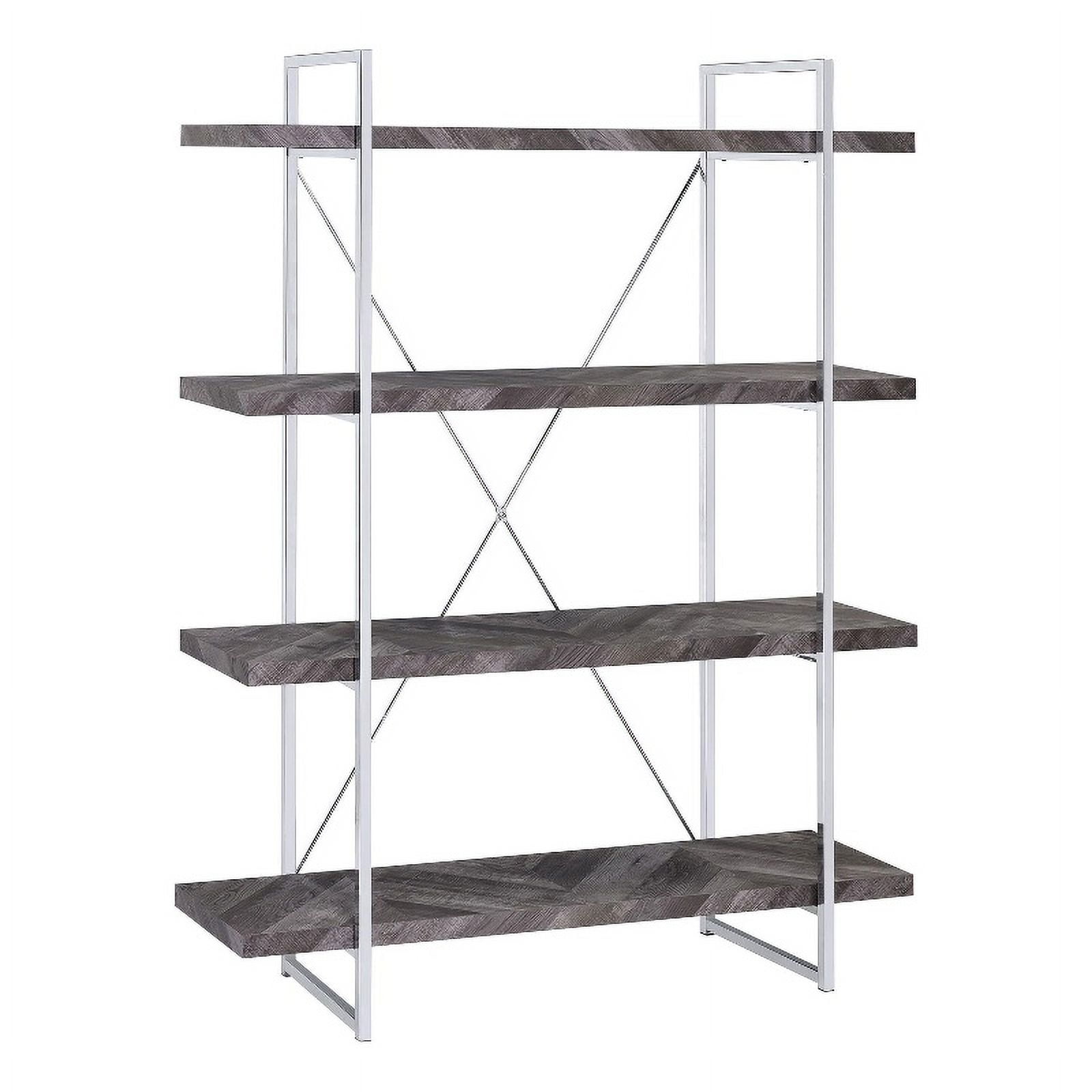 Pemberly Row Contemporary 4-shelf Wood Bookcase Rustic Gray Herringbone ...