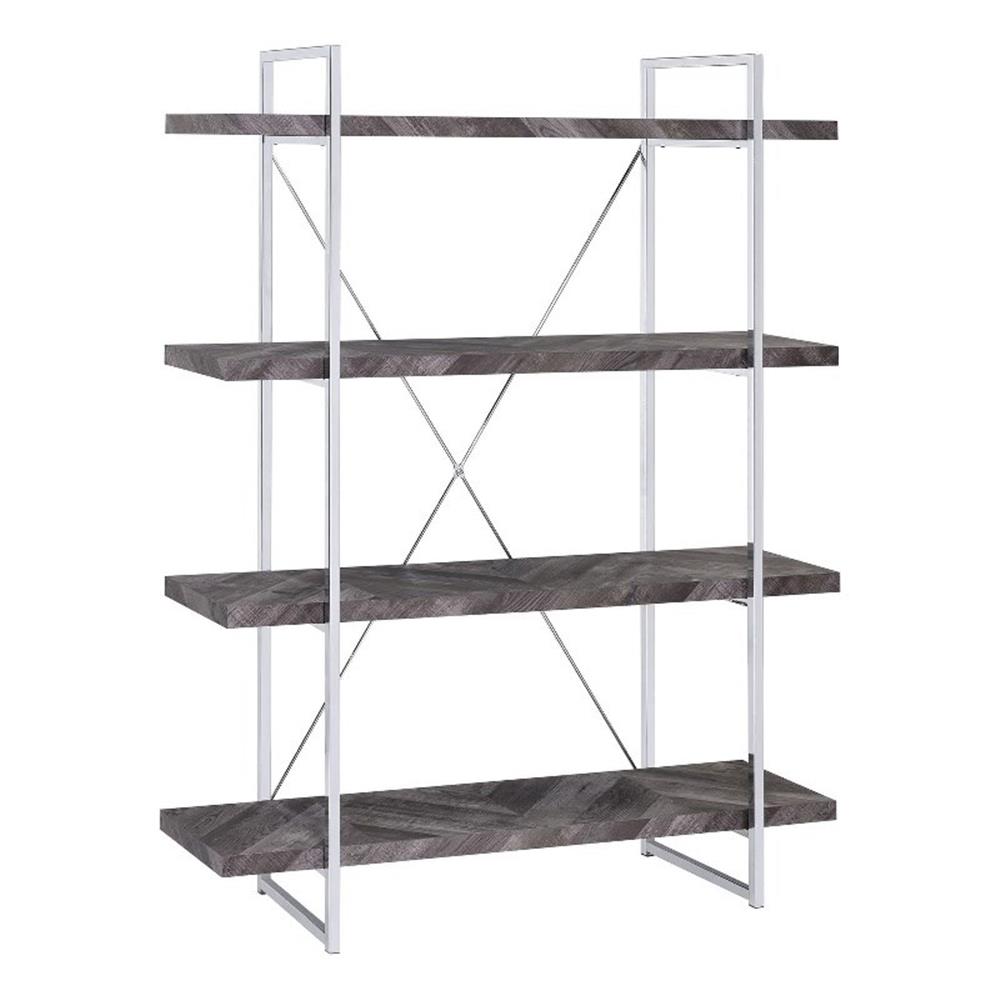 Pemberly Row Contemporary 4-shelf Wood Bookcase Rustic Gray Herringbone ...