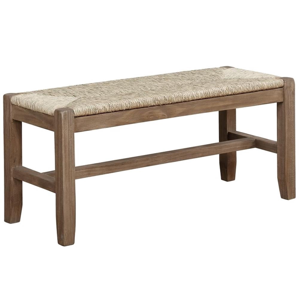 Pemberly Row Contemporary 40" Brown Wood Bench with Rush Seat in Gray ...