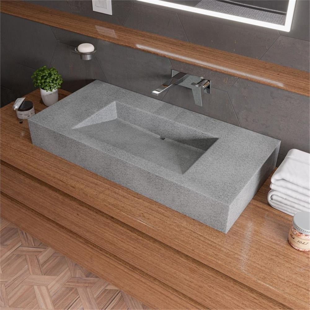 Pemberly Row Contemporary 40" Solid Concrete Rectangular Countertop ...