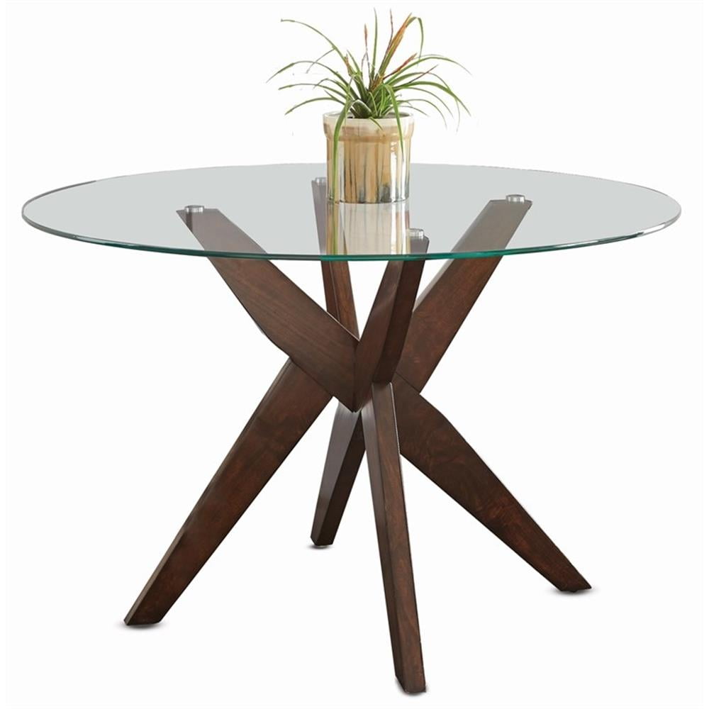"Pemberly Row Modern 48"" Round Glass Top Dining Table with Walnut Wood ...