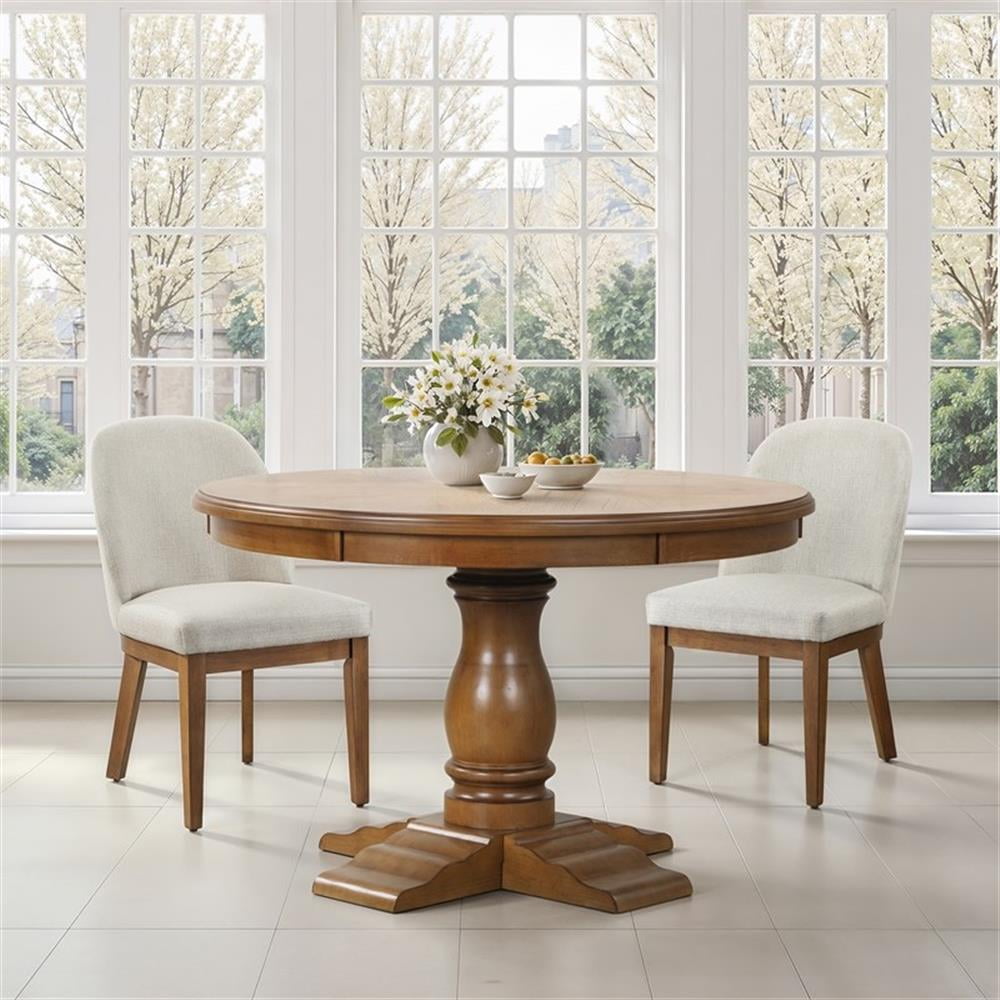 Pemberly Row Contemporary 48" Round Wood Dining Table in Brown ...