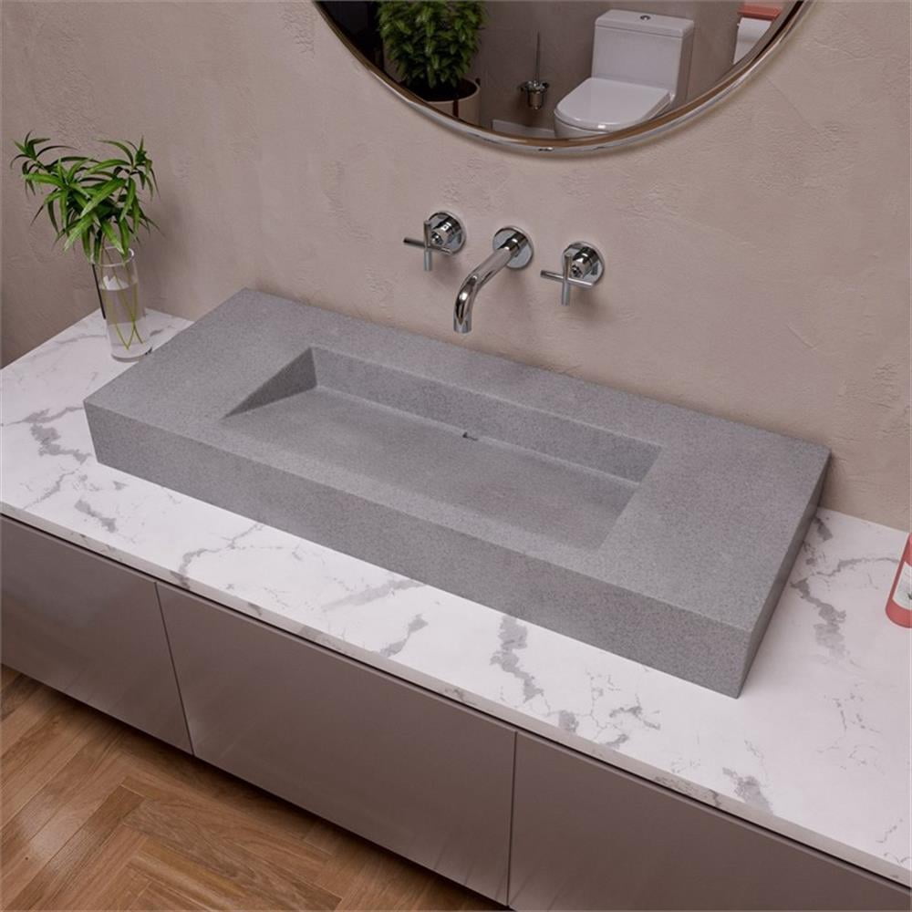 Pemberly Row Contemporary 48" Solid Concrete Rectangular Countertop ...