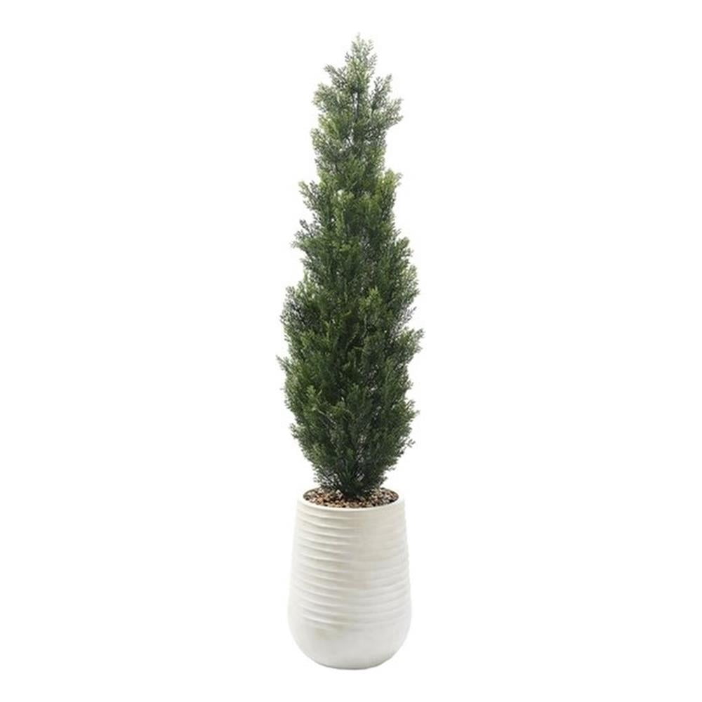 Pemberly Row Contemporary 5' Cedar Topiary in White Artemis Planter ...