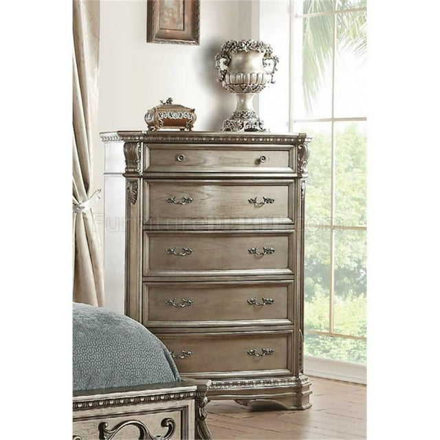 Pemberly Row Contemporary 5 Drawer Wooden Chest in Antique Silver ...
