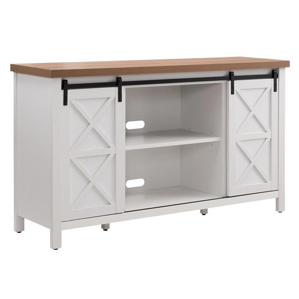 Pemberly Row Contemporary 58" TV Stand in White/Brown (TVs up to 65 ...