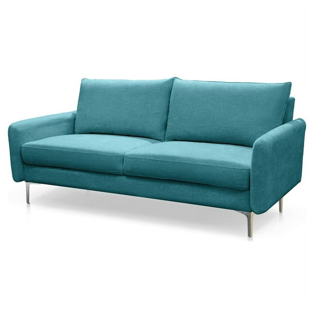 Pemberly Row Contemporary 70" Round Arm Linen Fabric Sofa in Blue ...