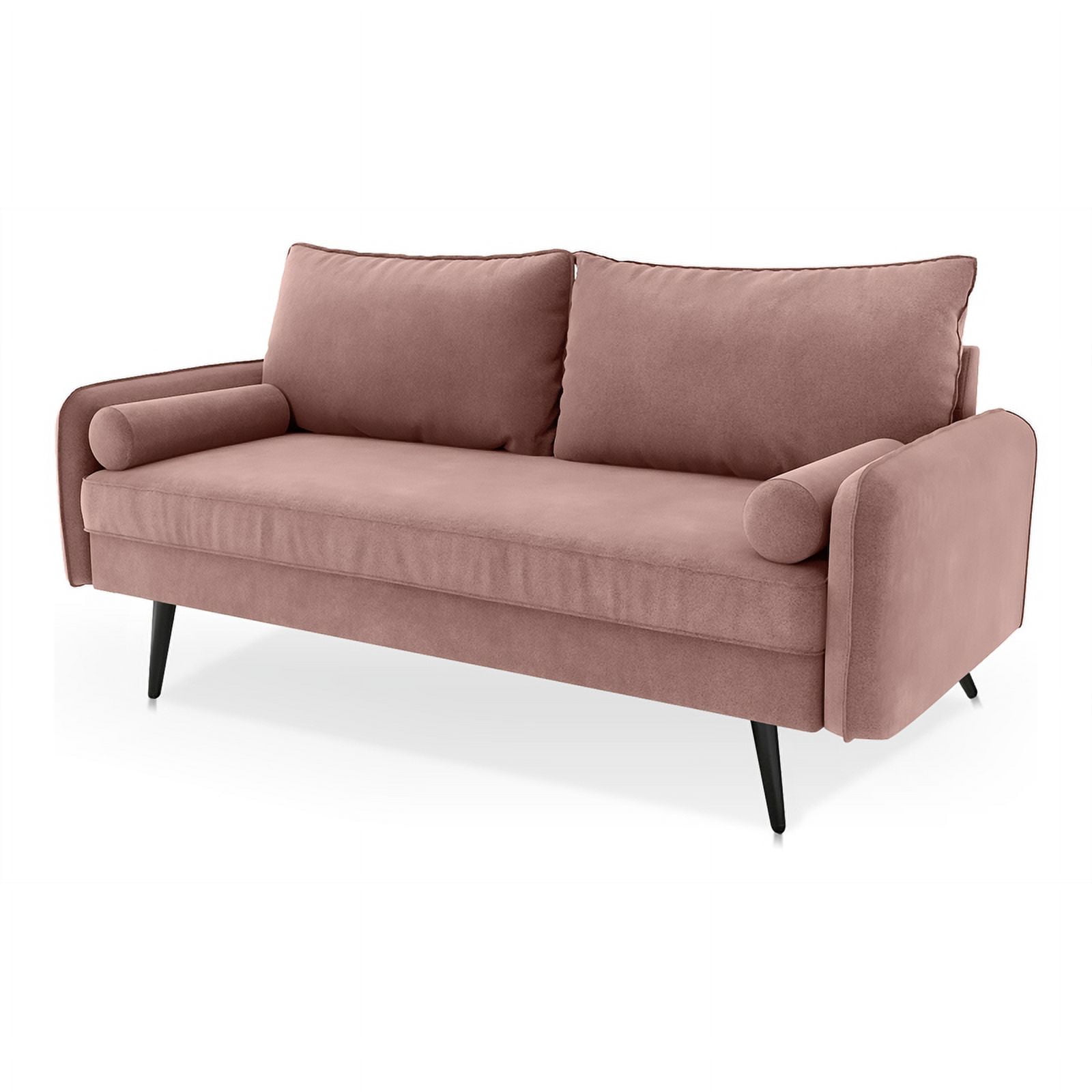 Pemberly Row Contemporary 70" Round Arm Velvet Sofa in Rose Finish ...