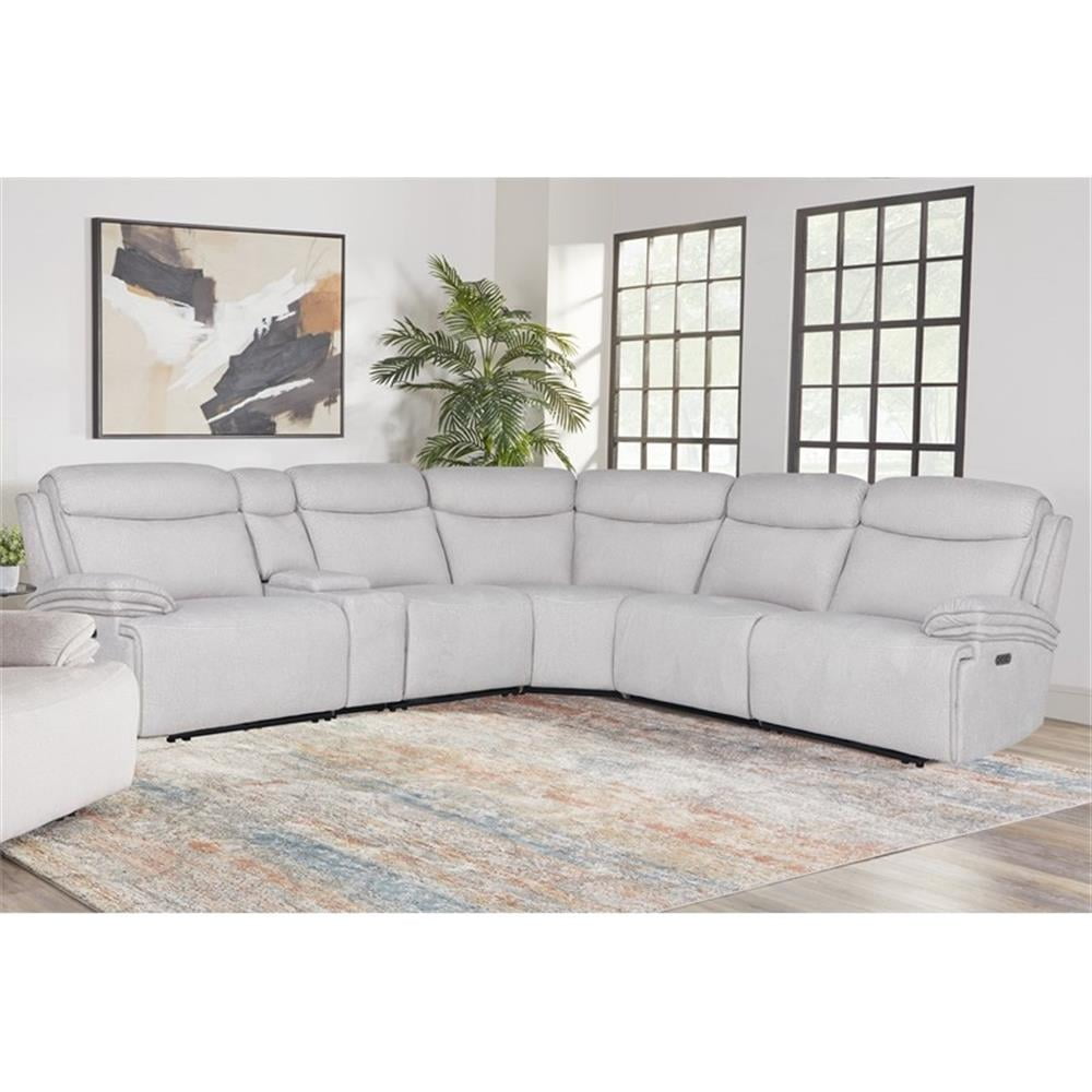 Pemberly Row Contemporary Airy Snow 6 Piece Power Reclining Sectional ...