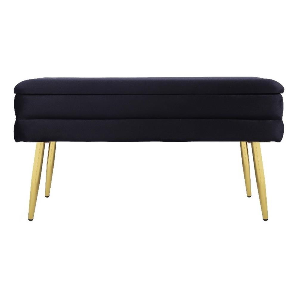 Pemberly Row Contemporary Black Channel Tufted Velvet Storage Bench ...