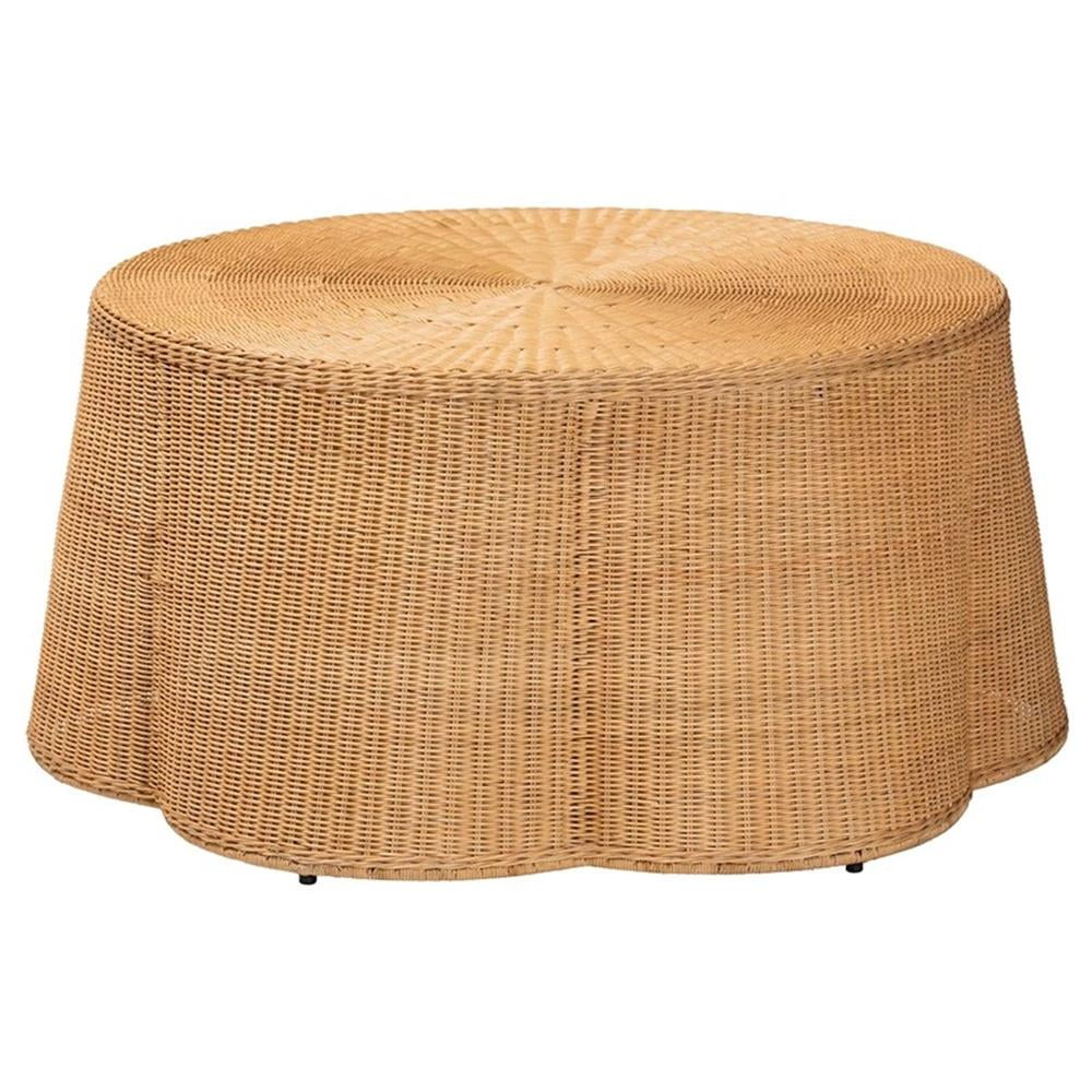 Pemberly Row Bohemian Honey Scallop Metal & Rattan Coffee Table ...
