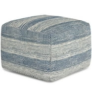 Simpli Home Graham Boho Square Pouf in Patterened Blue and Natural Cotton - Walmart.com