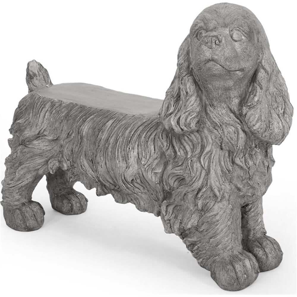 Pemberly Row Contemporary Cast Stone Spaniel Dog Bench in Gray ...
