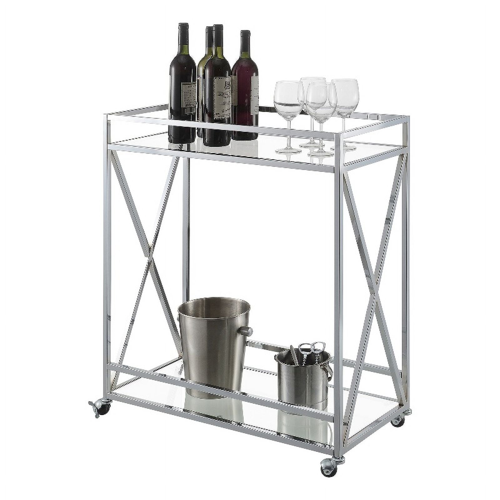 Pemberly Row Contemporary Chrome Metal Glass Bar Cart with Shelf ...