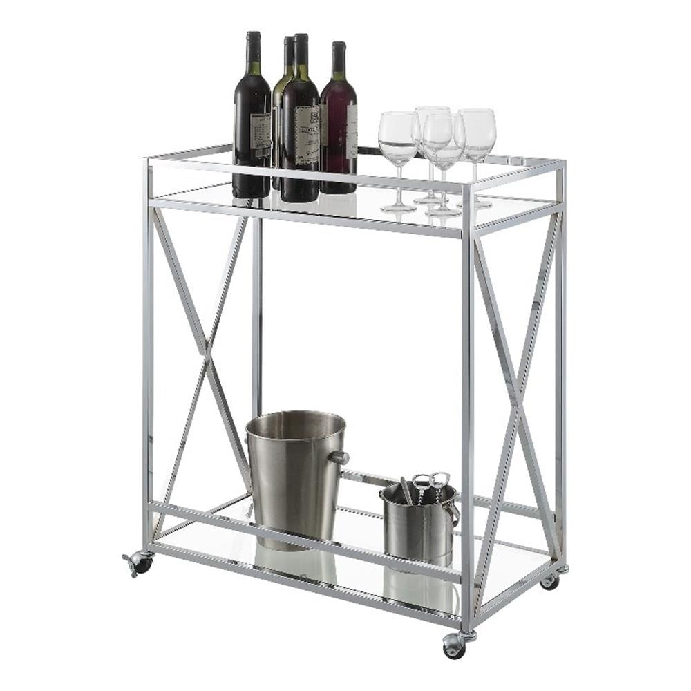 Pemberly Row Contemporary Chrome Metal Glass Bar Cart with Shelf ...