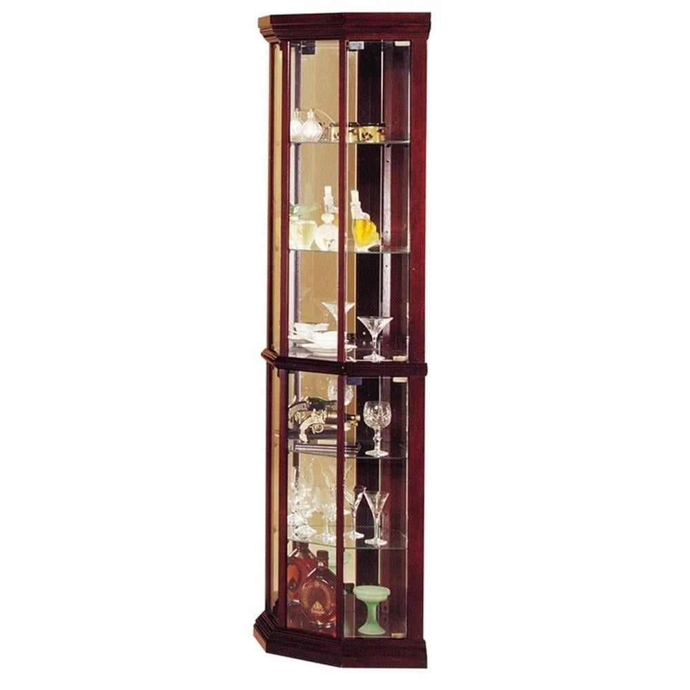 Pemberly Row Contemporary Corner Curio Cabinet in Cherry Finish ...
