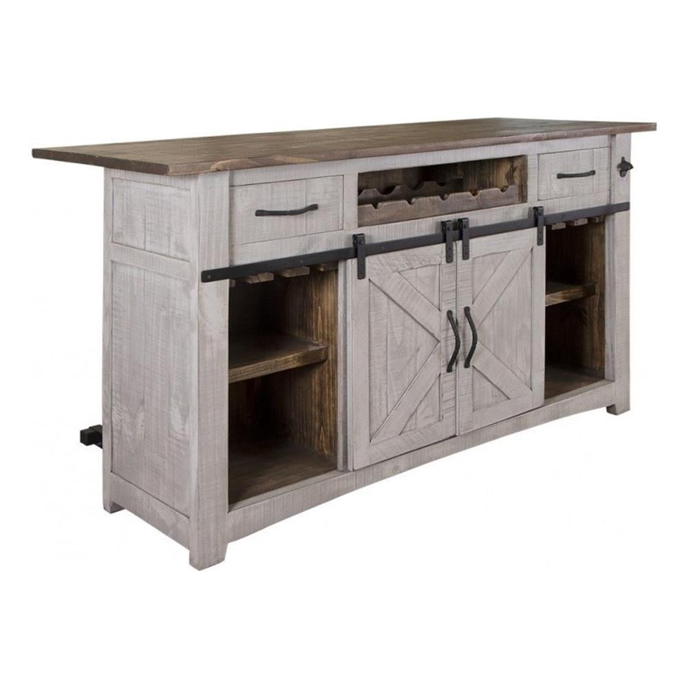 Pemberly Row Contemporary Distressed Gray 76" Solid Wood Bar Counter ...