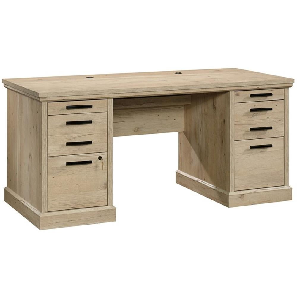 Pemberly Row Contemporary Engineered Wood Executive Desk in Prime Oak ...