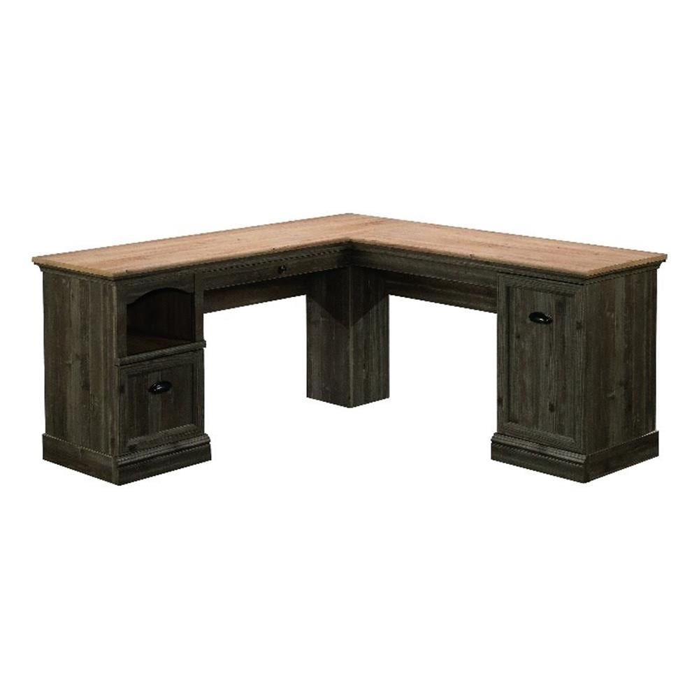 Pemberly Row Contemporary Engineered Wood L-Shaped Desk in Pebble Pine ...