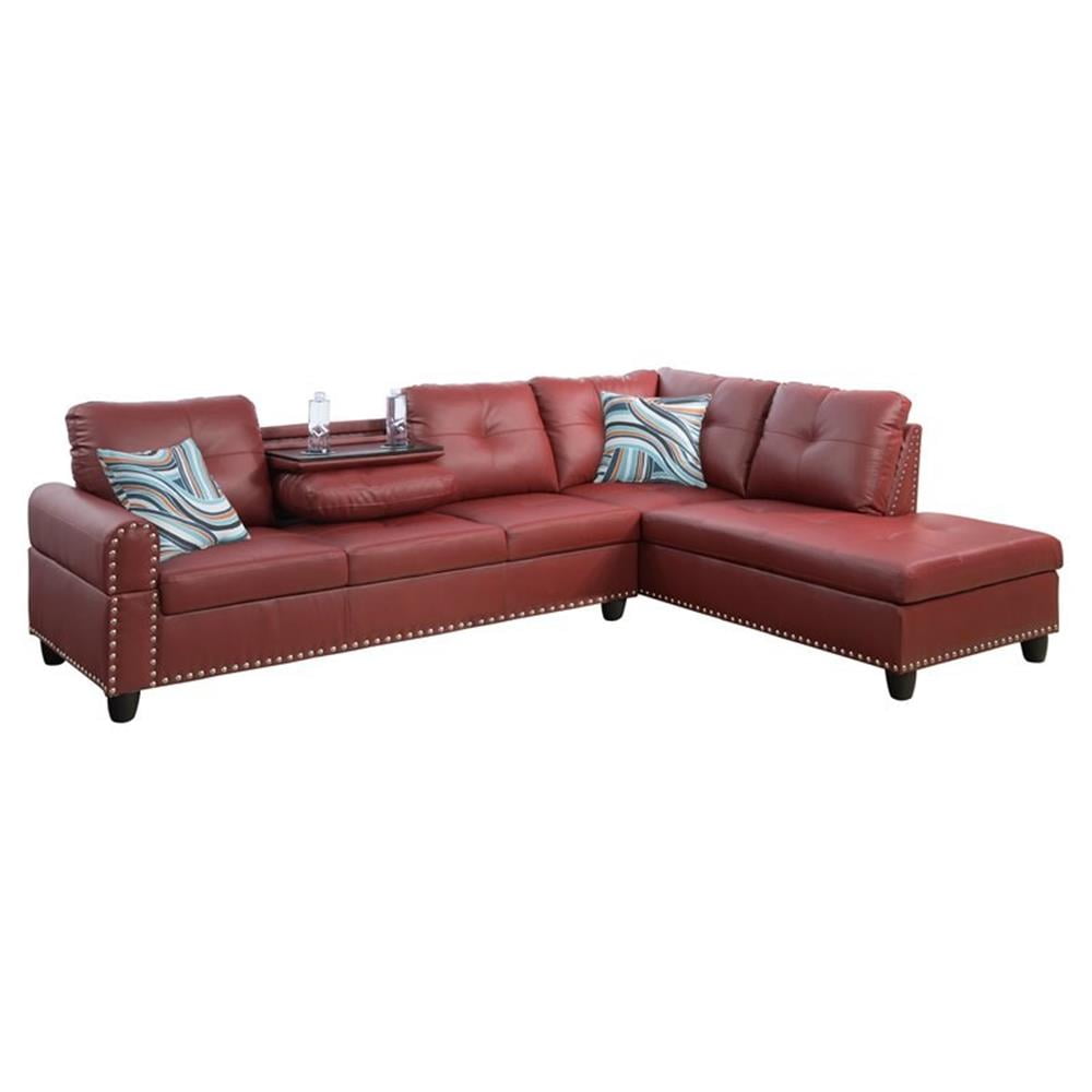 Pemberly Row Contemporary Faux Leather Sectional Sofa in Wine Red ...