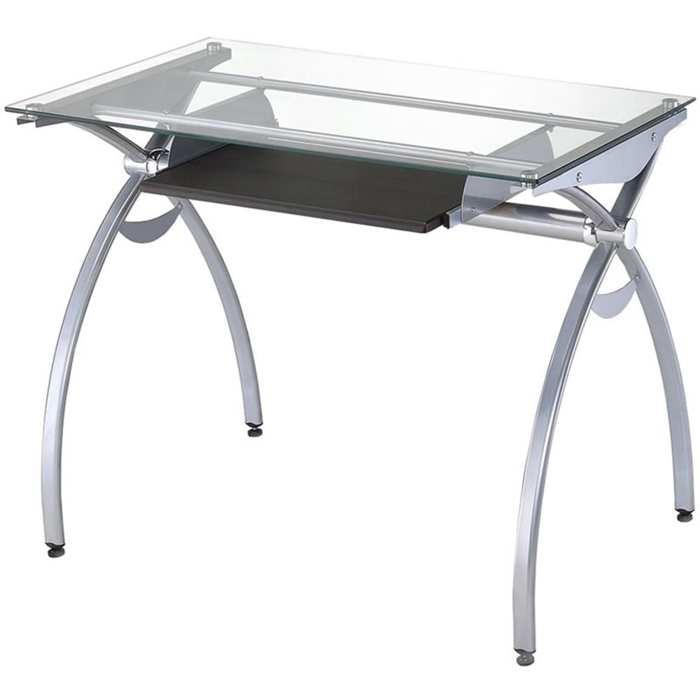 Pemberly Row Contemporary Glass Top Metal Clear Computer Desk - Walmart.com