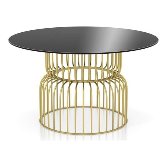 Pemberly Row Contemporary Glass Top Round Dining Table in Gold ...