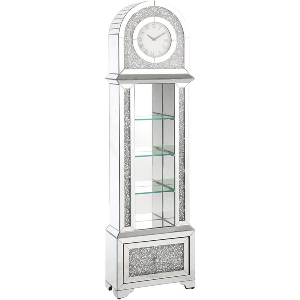 Pemberly Row Contemporary Grandfather Clock in Mirrored & Faux Diamonds ...