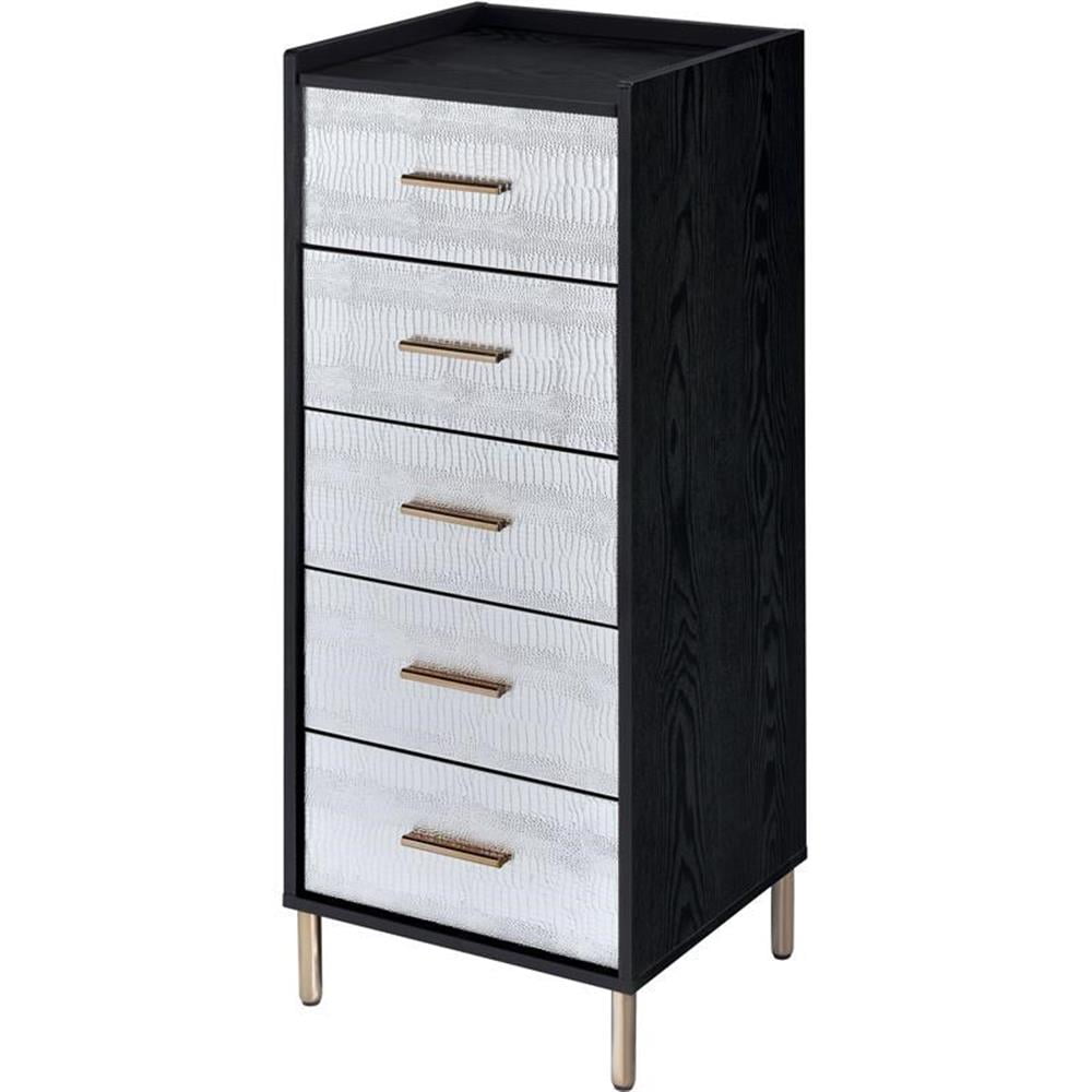Pemberly Row Contemporary Jewelry Armoire in Black & Gold Finish ...