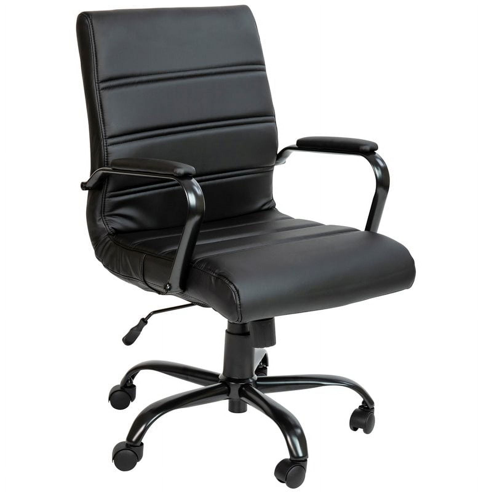 Pemberly Row Contemporary Leather Mid-Back Office Swivel Chair in Black ...