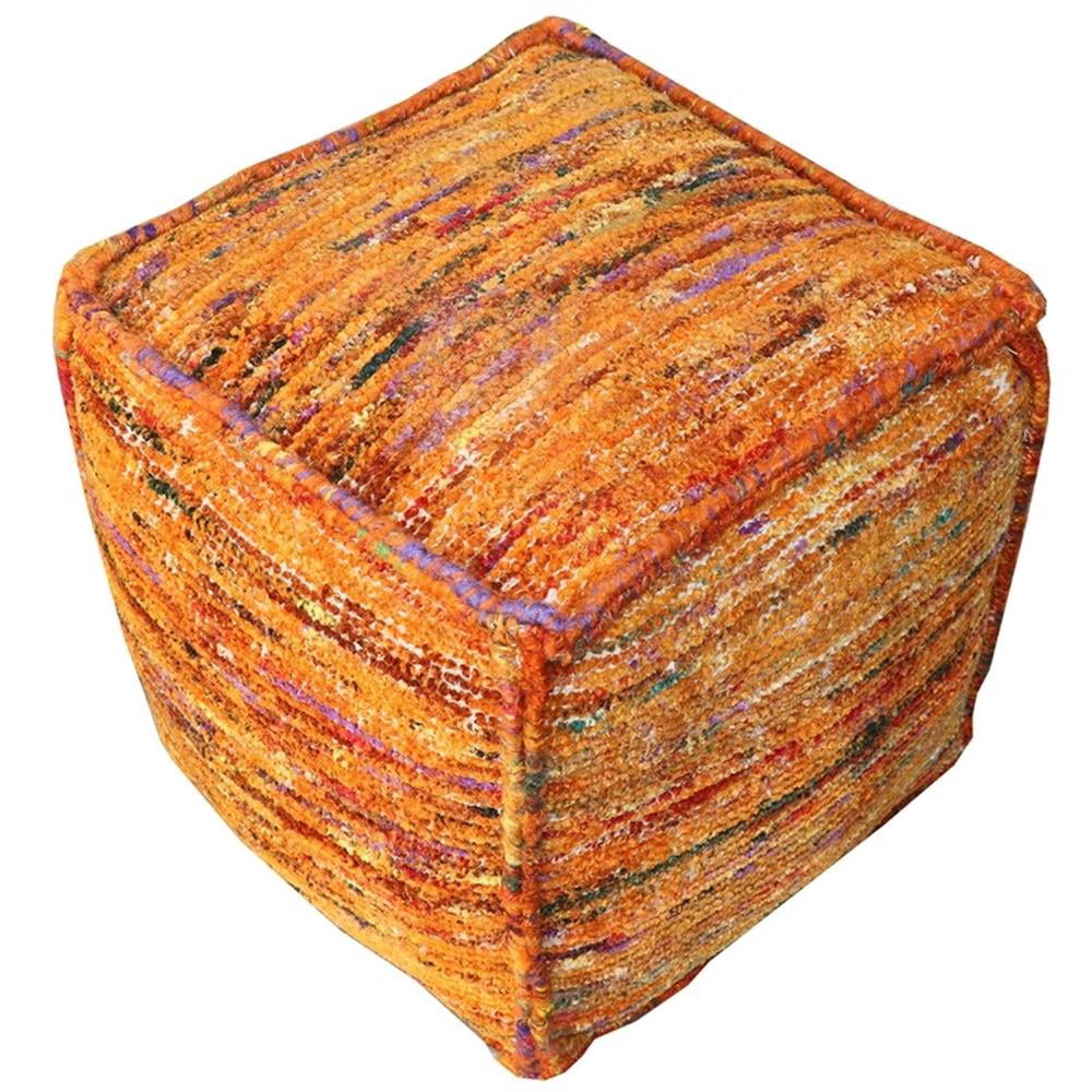 Pemberly Row Contemporary Lightweight Pouf Upholstered in Orange Fabric ...