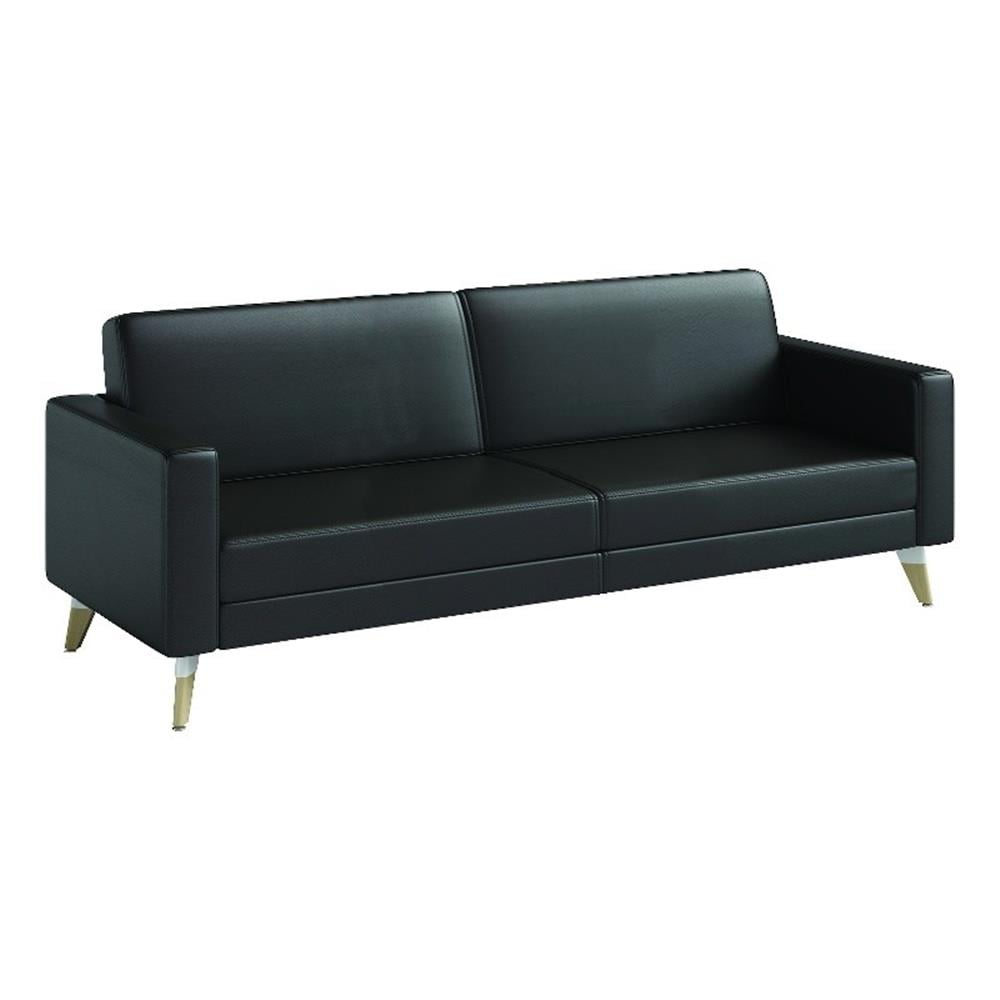 Pemberly Row Contemporary Lounge Sofa Black Vinyl with Wood Resi Feet ...