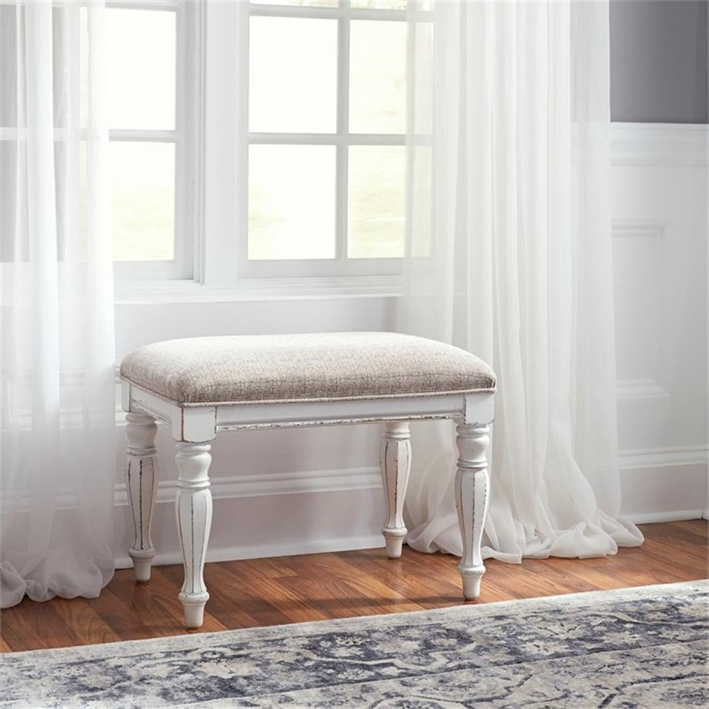 Pemberly Row Contemporary Magnolia Manor Accent Bench in White ...