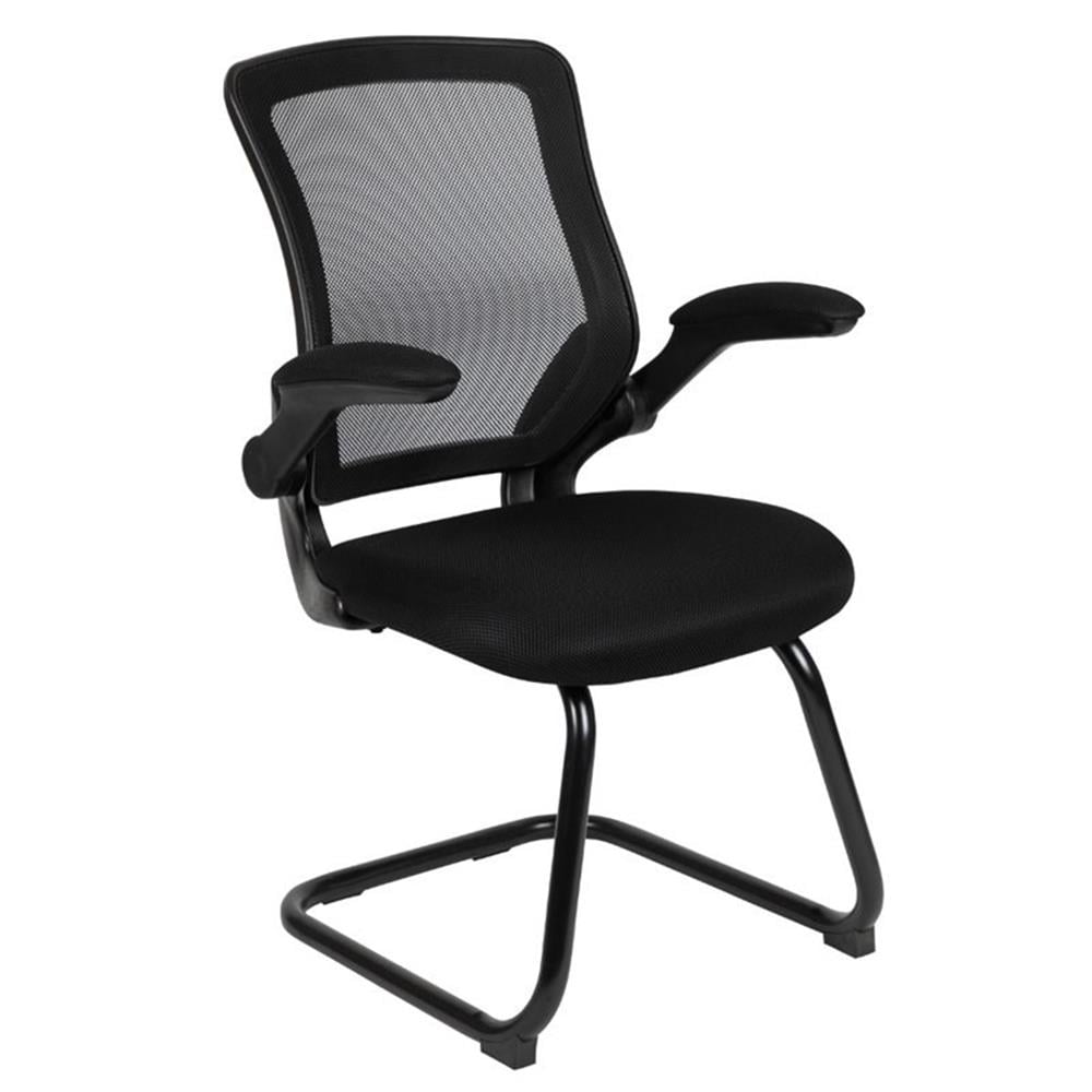 Pemberly Row Contemporary Mesh Sled Base Office Chair in Black ...