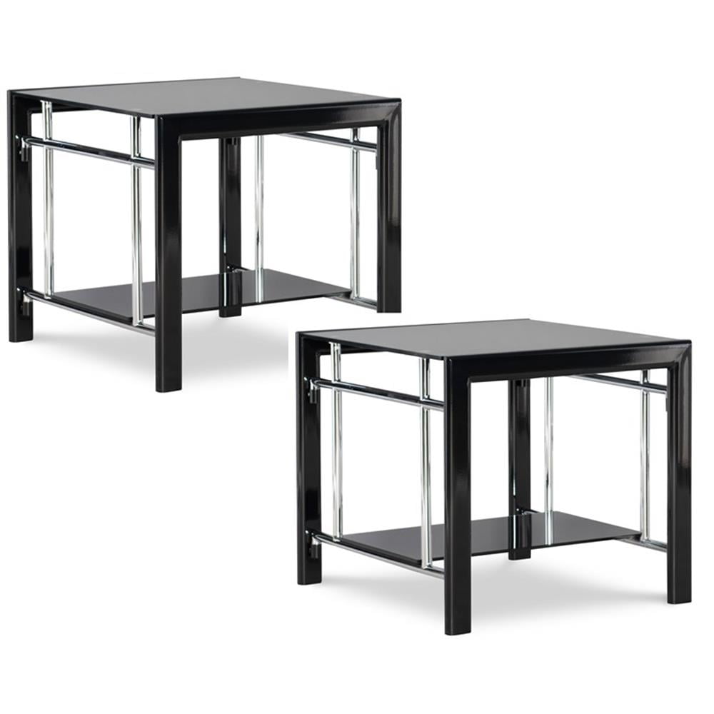 Pemberly Row Contemporary Metal End Table in Black/Chrome (Set of 2 ...