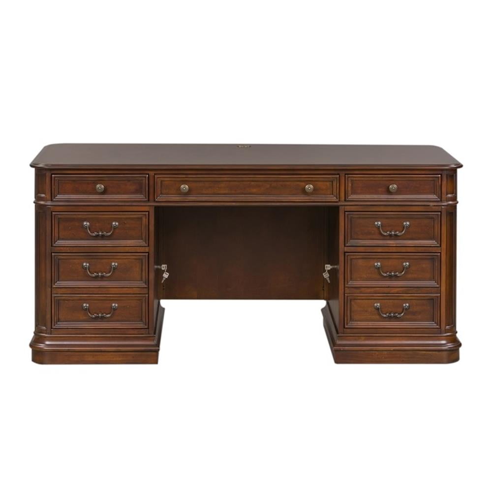 Pemberly Row Contemporary Metal Executive Desk in Mahogany - Walmart.com