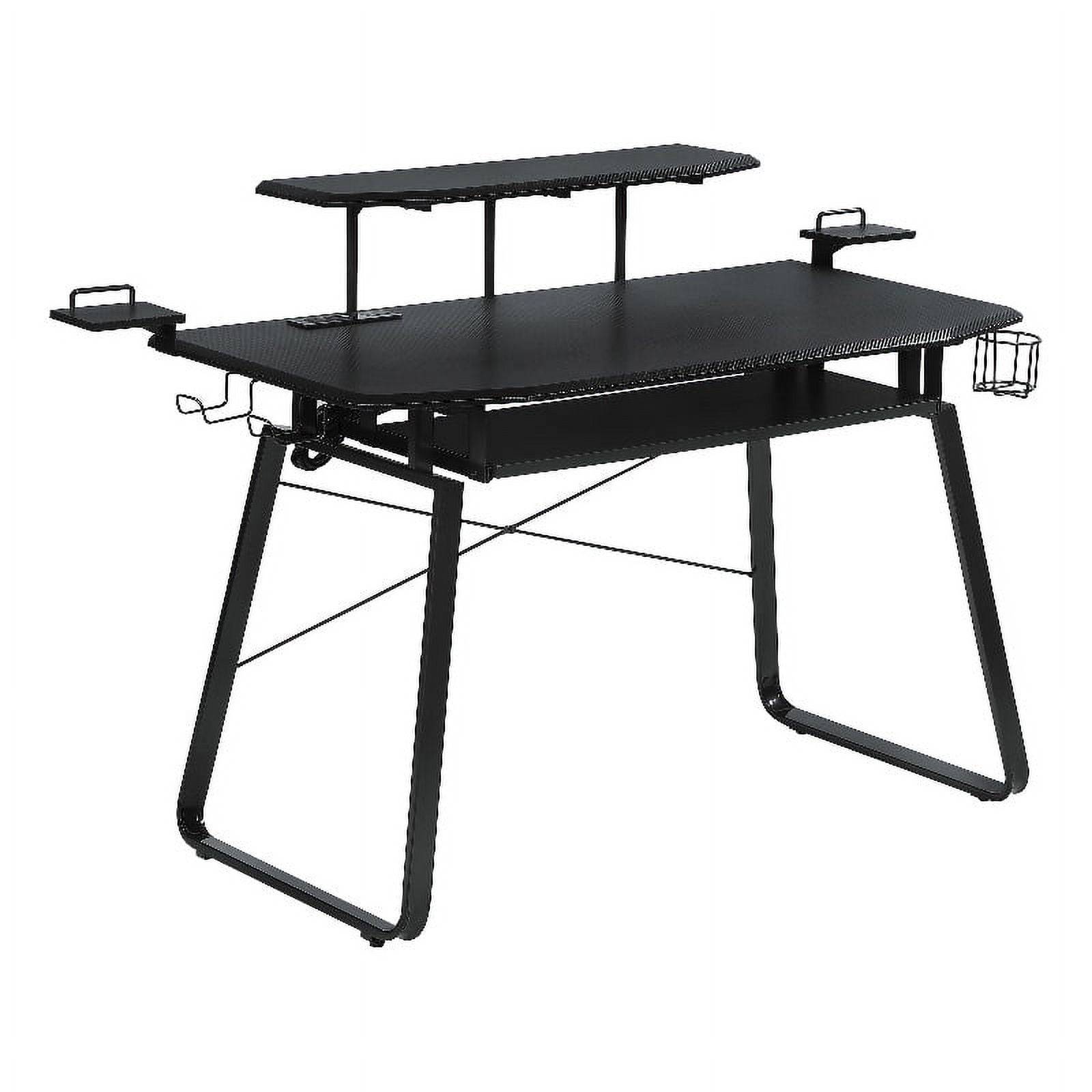 Pemberly Row Contemporary Metal Gaming Desk with USB Ports in Gunmetal ...