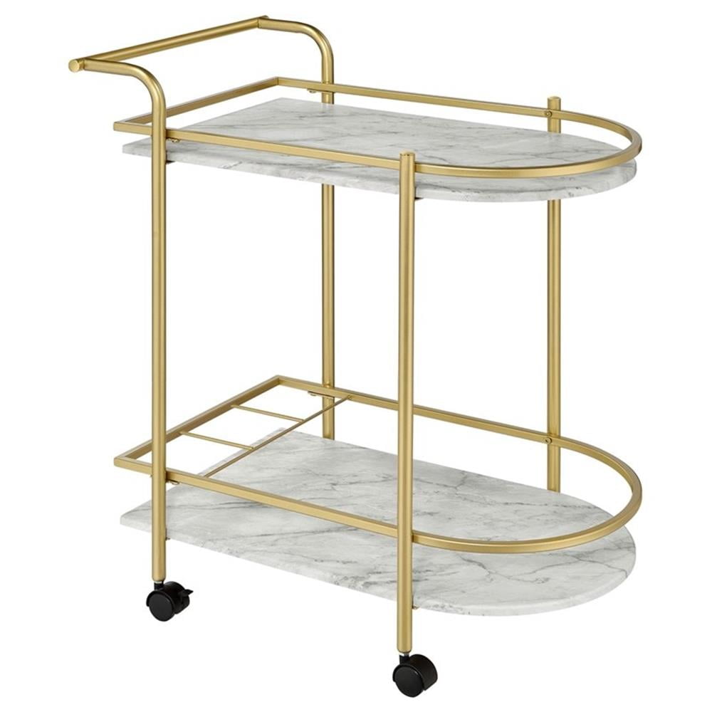Pemberly Row Contemporary Metal Rack Bar Cart with Casters in Gold ...