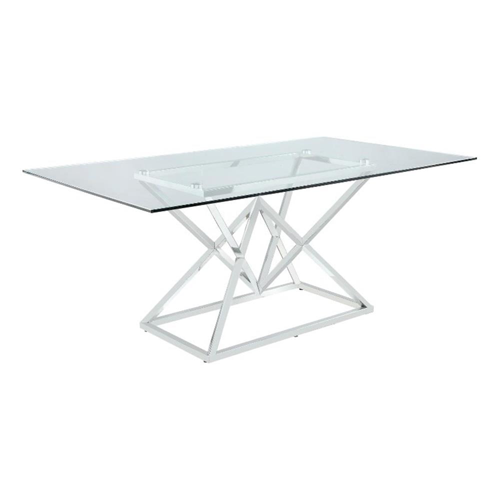 Pemberly Row Contemporary Metal Rectangle Glass Top Dining Table Chrome ...