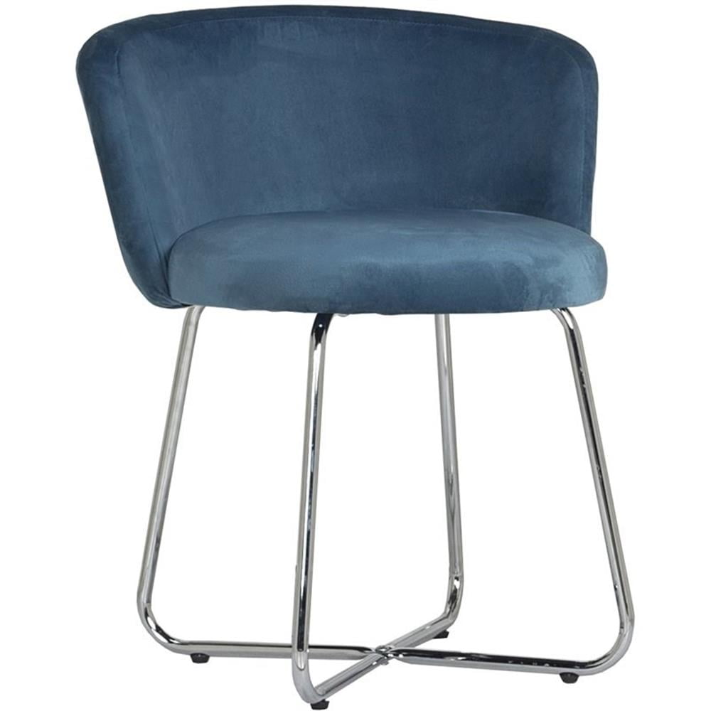 Pemberly Row Contemporary Metal Vanity Fabric Stool in Blue Finish ...