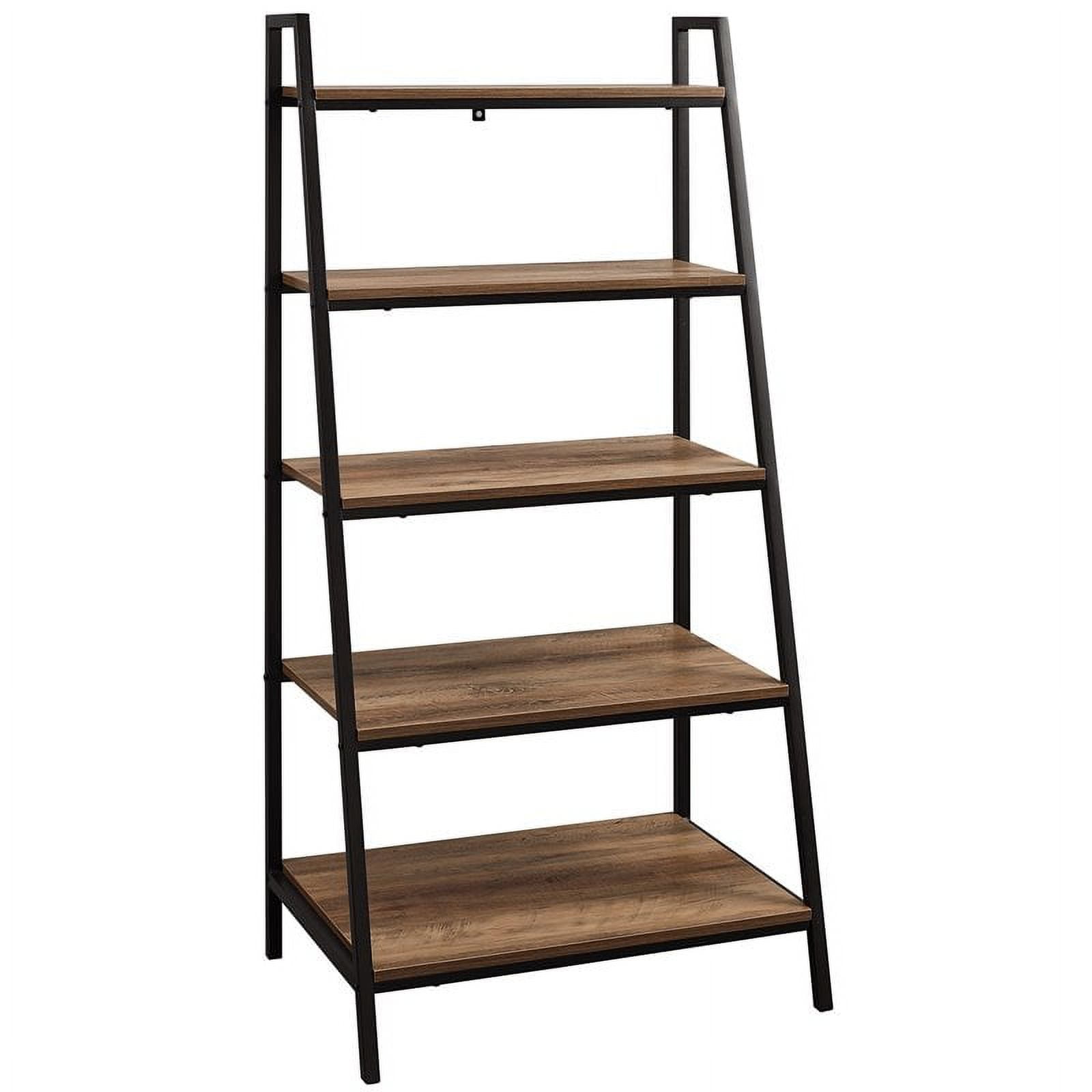 Pemberly Row Contemporary Metal and Wood 5-Shelf Ladder Bookcase in ...