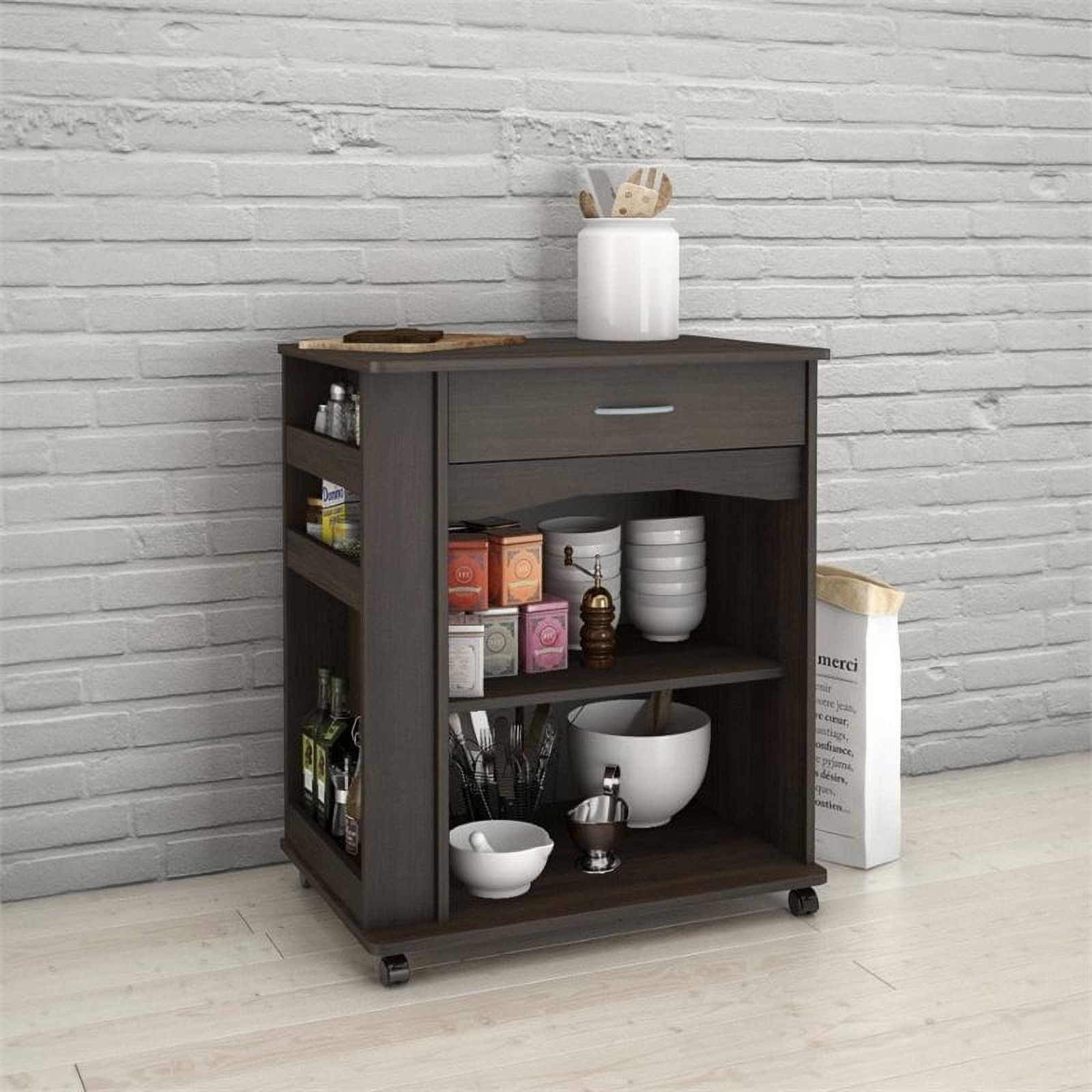 Pemberly Row Contemporary Mobile Microwave Cart 1-Drawer in Ebony ...